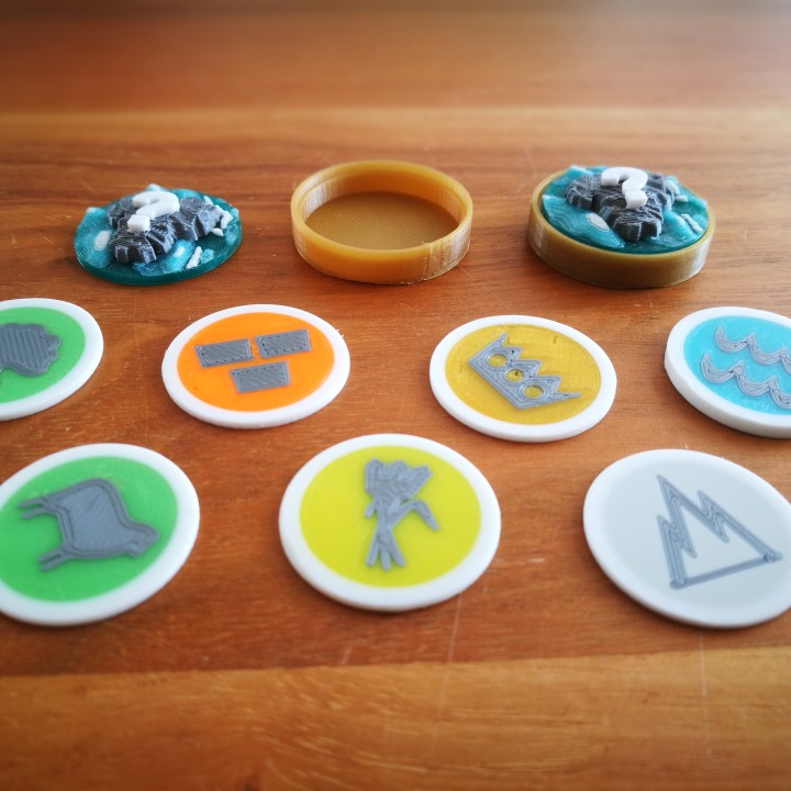 3D Printable undiscovered land - tokens - water by Moe Zarrella