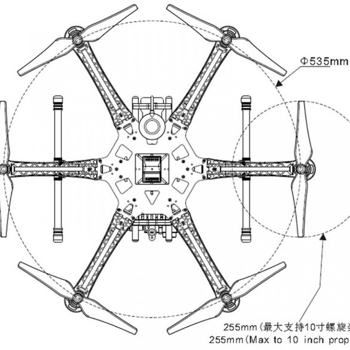 3D Printable Canopy for hexa with Thunder S550 frame V2.0 only 125gr by Juan Jose Chacon Parra