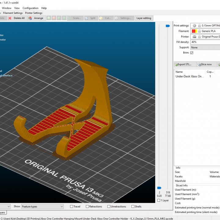 3D Printable Under-Desk Xbox One Controller Holder by Kyle Van Horne