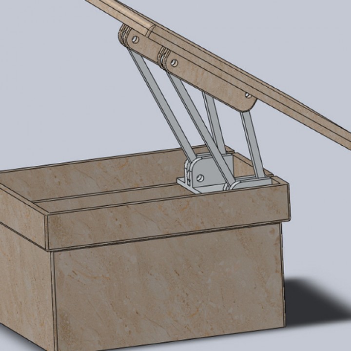 3D Printable box with 4-link hinged lid by Jacques Blom
