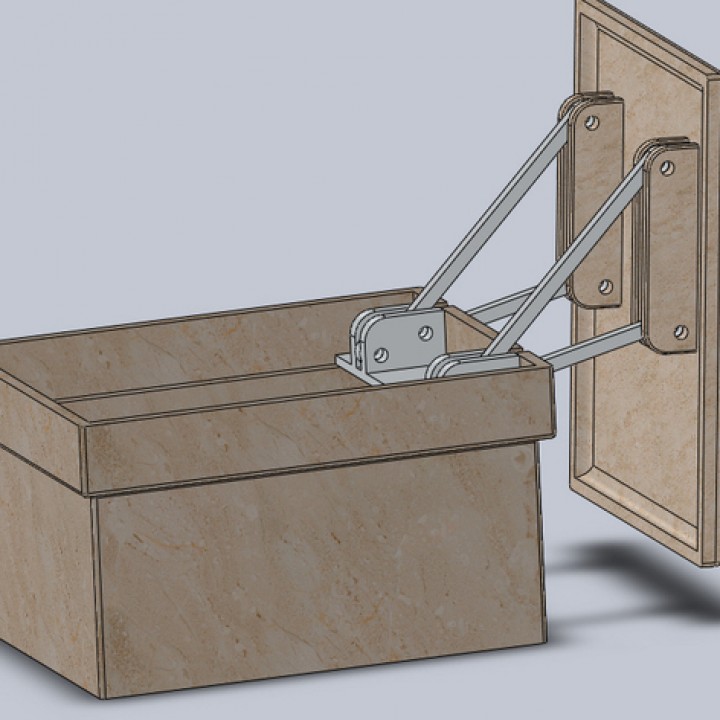 3D Printable box with 4-link hinged lid by Jacques Blom