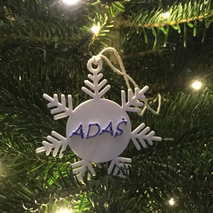 3D Printable Snowflake ornament with name by M D