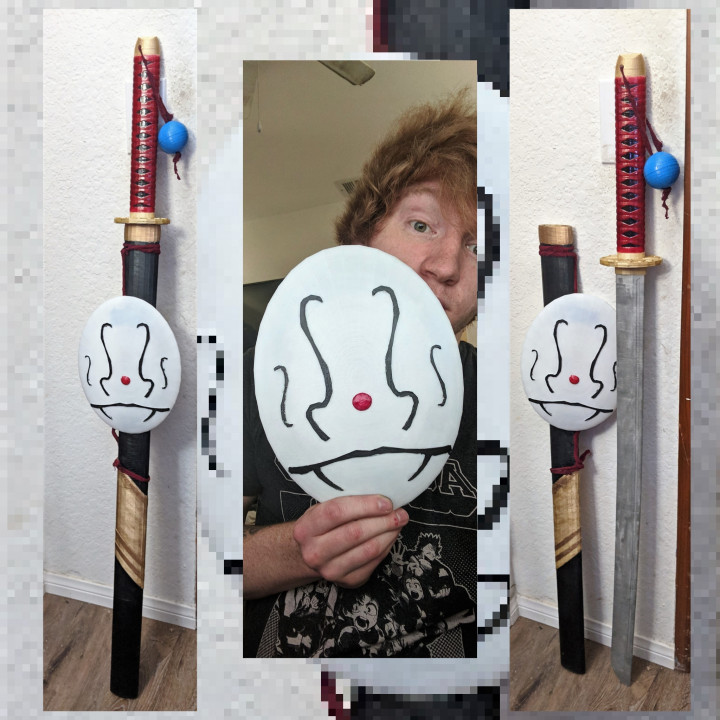 3D Printable Rimuru Tempest Sword, Sheath, Mask Cosplay by Adam Ubel