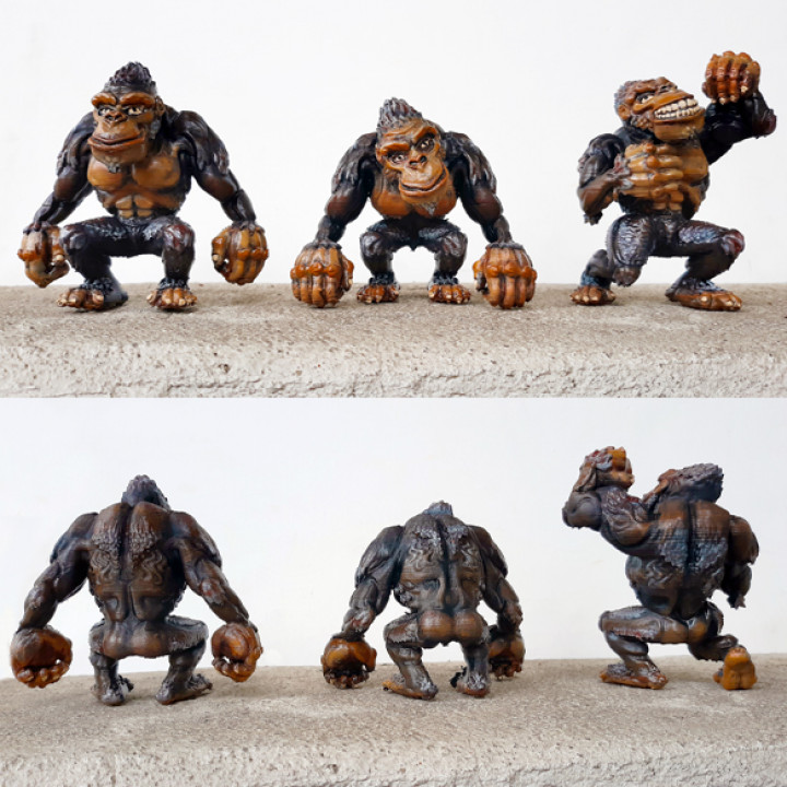 3D Printable Cartoon Ape Three Pose Set by Richard Hanson