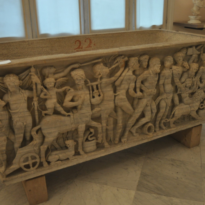 3D Printable Sarcophagus with depiction of a drunken Hercules joining ...
