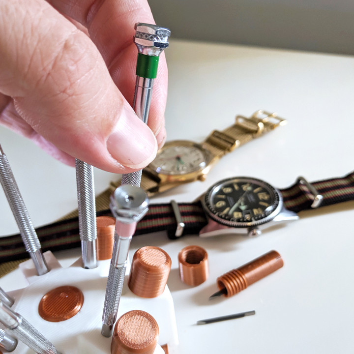 3D Printable Rotating Stand for watchmaker screwdriver set by Eddy N.