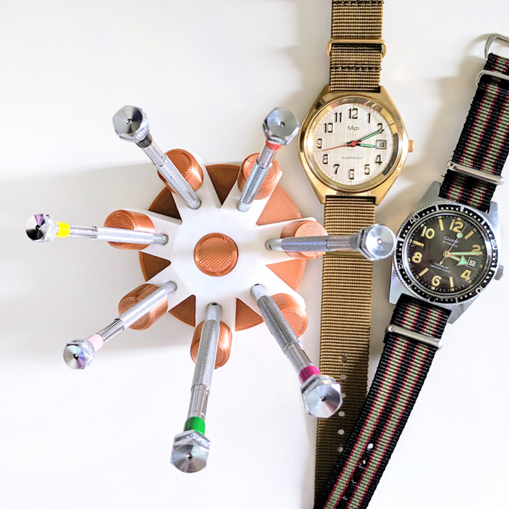 3D Printable Rotating Stand for watchmaker screwdriver set by Eddy N.