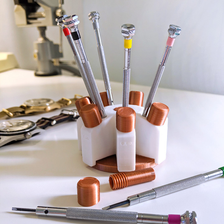 3D Printable Rotating Stand for watchmaker screwdriver set by Eddy N.