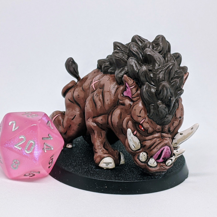 3D Print of Giant Dire Boar Support Free Miniature by Paintingmyth