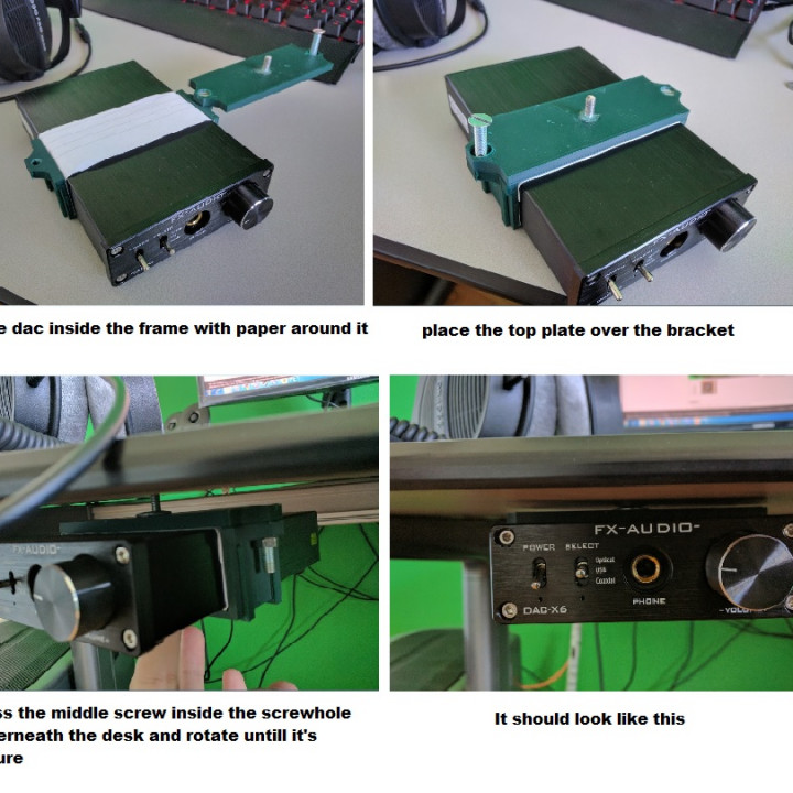 3D Printable FX-Audio Dac x6 desk mount by Rick