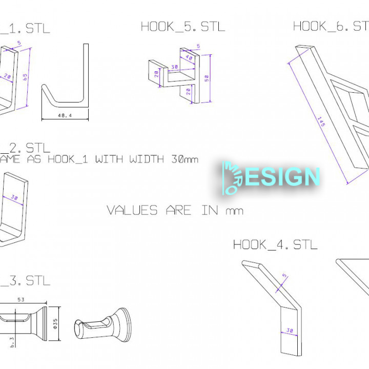 3D Printable Hooks for tool room by Miroslav Vybíral