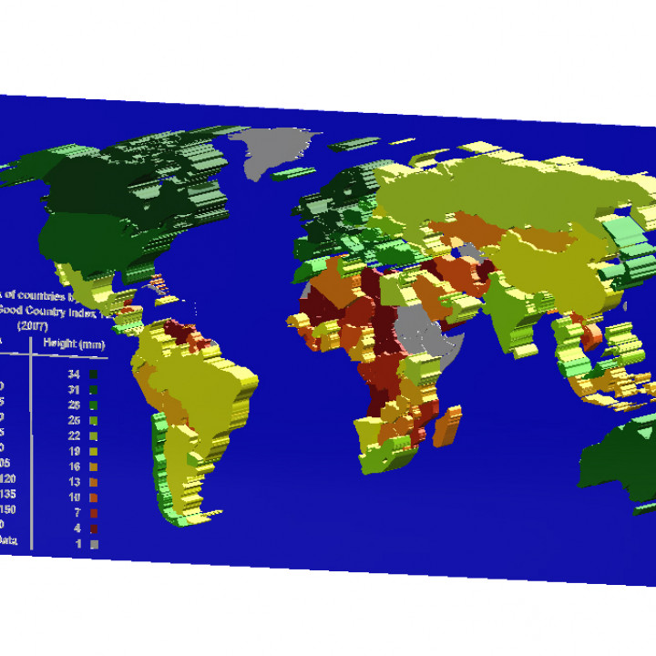 3D Printable world map based on good countries index (2017) by Ali Namazi