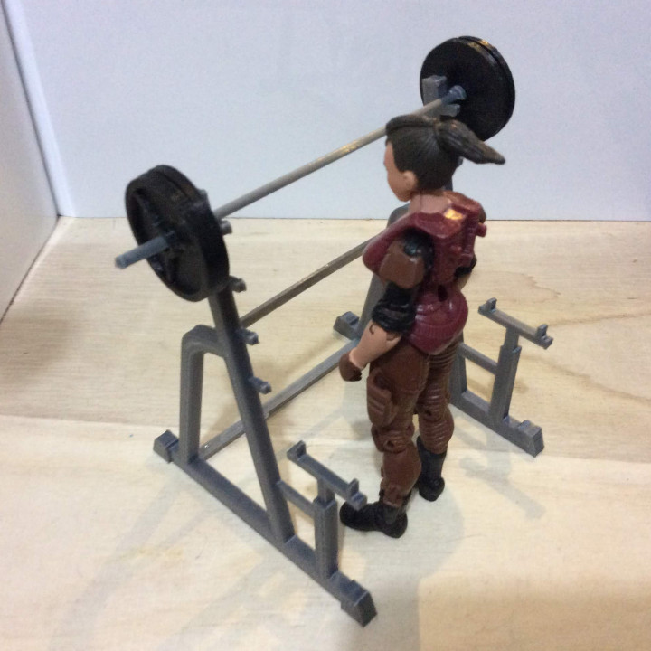 3D Printable Squat Rack (1:18 scale) by Adrian Herbez