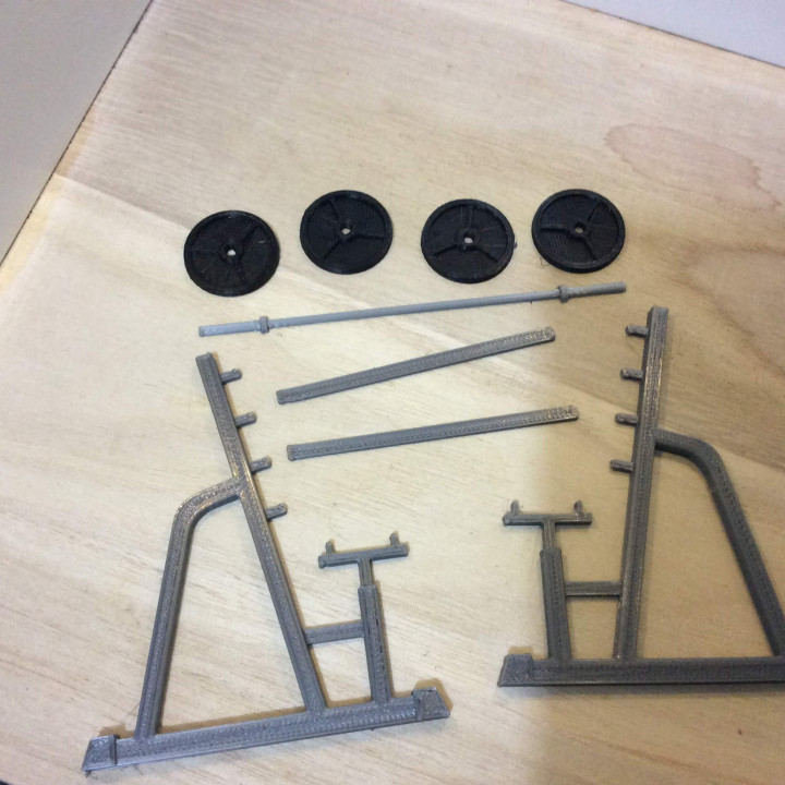 3D Printable Squat Rack (1:18 scale) by Adrian Herbez
