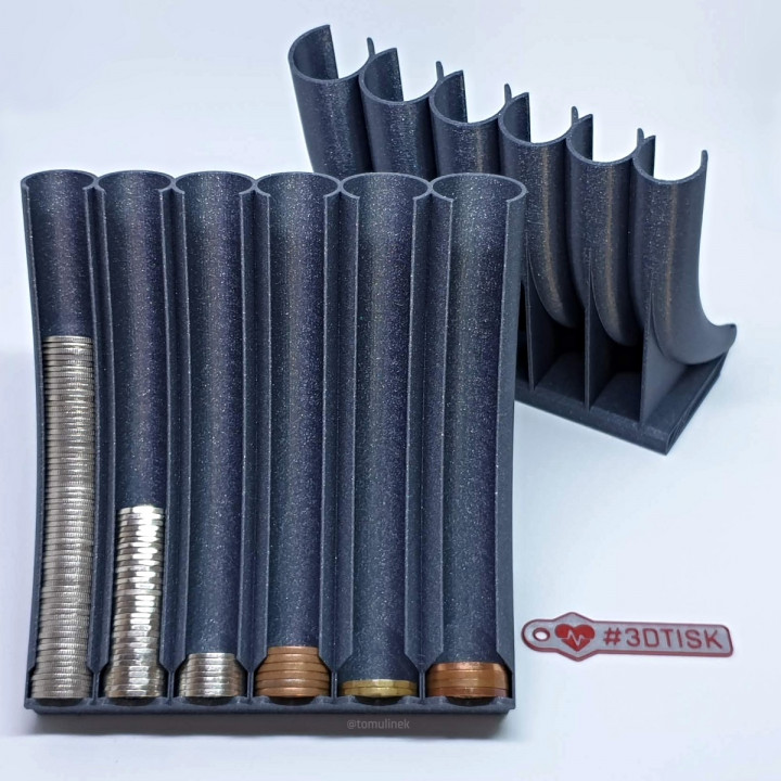 3D Printable Tom's Czech Crowns Coins Slide and Holder (V2) by Tom Vít