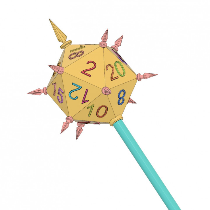 3D Printable The Dice Damage Weapon Dungeon Mace-ter, a d20 Mace! by Enza3D