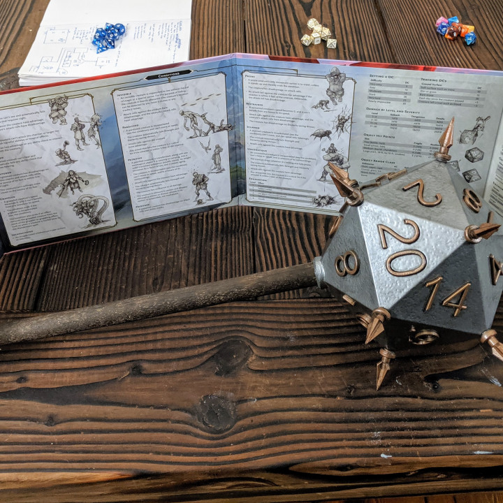 3D Printable The Dice Damage Weapon Dungeon Mace-ter, a d20 Mace! by Enza3D