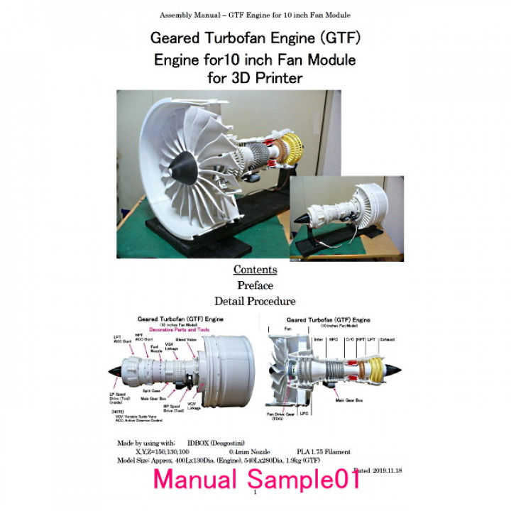 3D Printable Geared Turbofan Engine (GTF), 10 inch Fan by Motoo Kondo