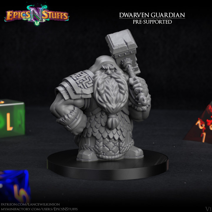3D Printable Dwarf Guardian Miniature - pre-supported by Epics N Stuffs