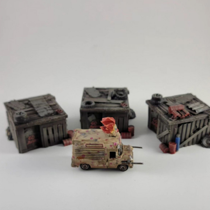3D Print of Gaslands - Junk barricades and shack by Game Knights Guild