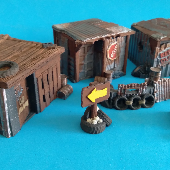 3D Print of Gaslands - Junk barricades and shack by fernandotheodosio