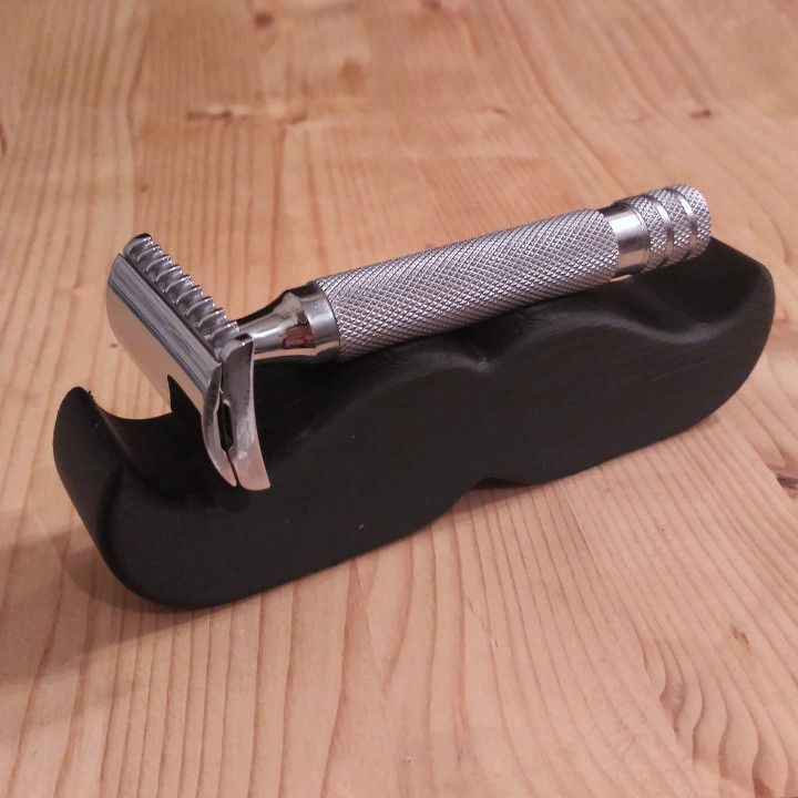 3D Printable Moustache Safety Razor stand by Ante