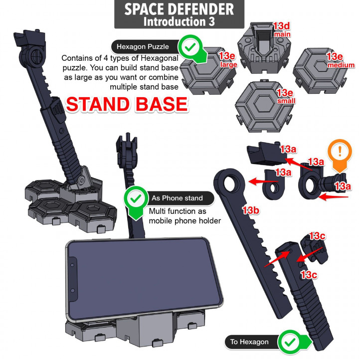 3D Printable ARTICULATED SPACE DEFENDER - NO SUPPORTS by Toymakr3d