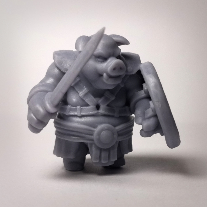 3D Printable Pig Man - Sword n Board by Goon Master