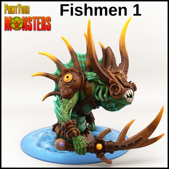 3D Printable 3 FISHMEN by PrintYourMonsters