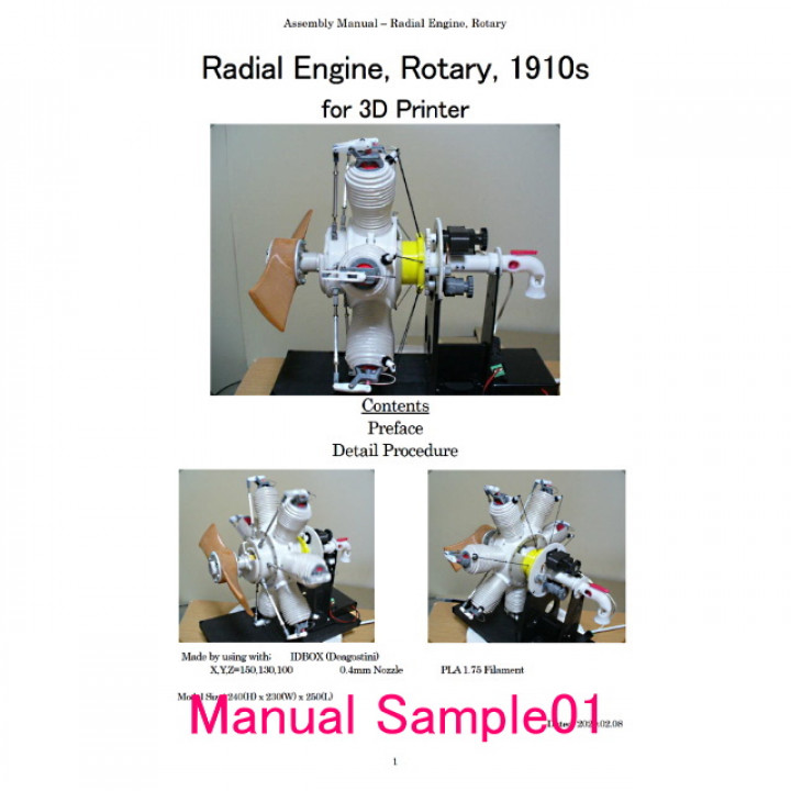 3D Printable Radial Engine, Rotary, 1910s by Motoo Kondo