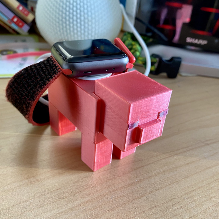 3D Printable Minecraft Pig Apple Watch Charger by Jerry Halstead