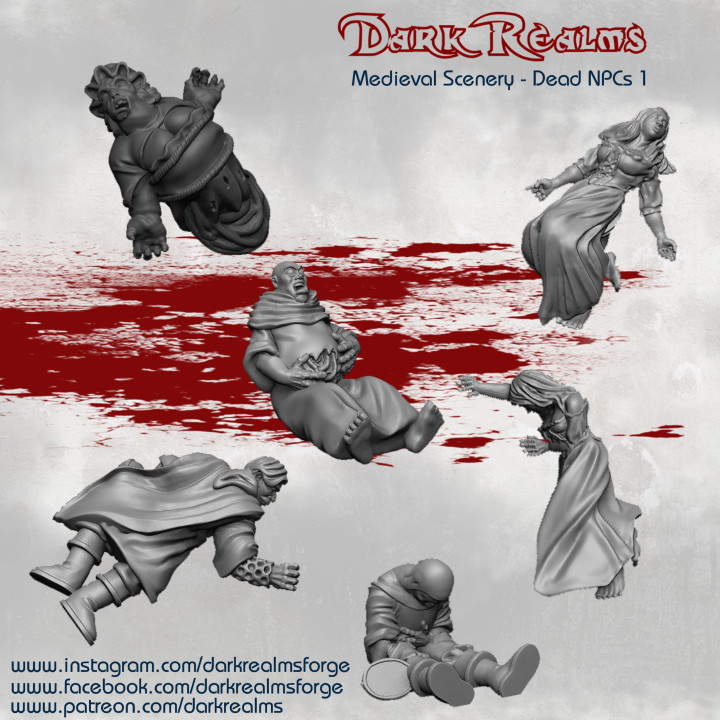 3D Printable Dark Realms Medieval Scenery - Dead NPCs by Dark Realms Forge