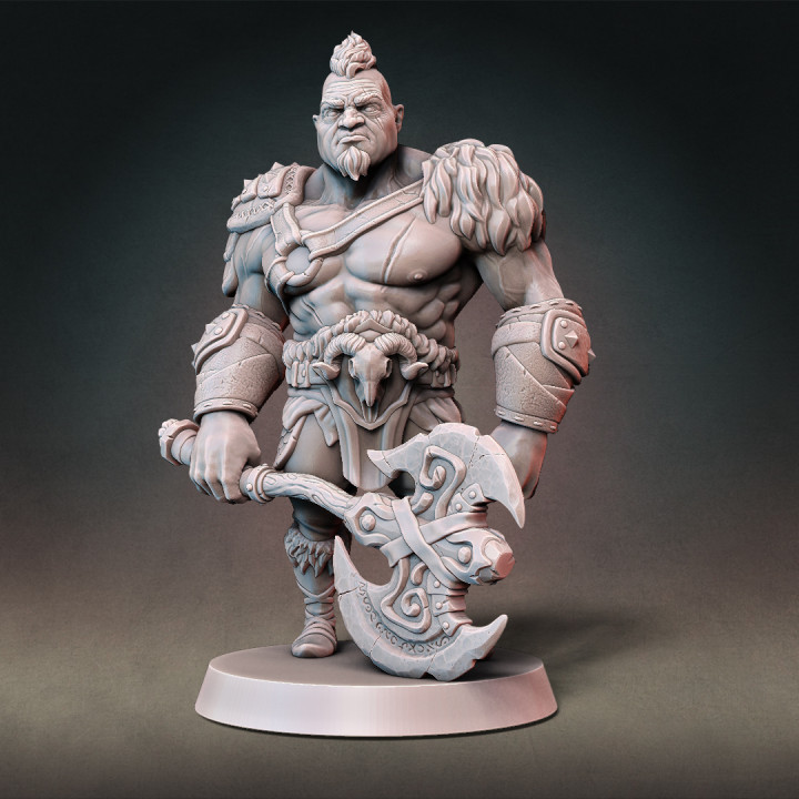3D Printable Goliath Barbarian Type A (With Hair) w/ Modular Hands + 4 ...