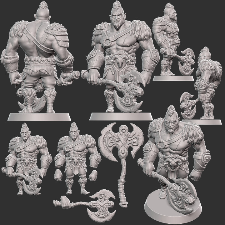 3D Printable Goliath Barbarian Type A (With Hair) w/ Modular Hands + 4 ...