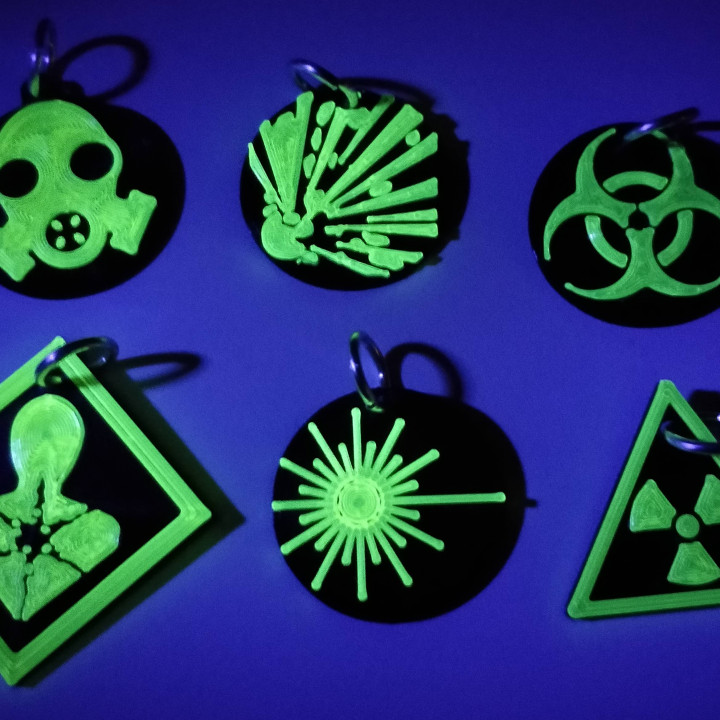 3D Printable Hazard symbol keychains by Armin