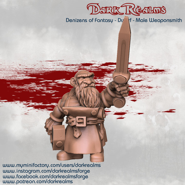 3D Printable Dark Realms Denizens of Fantasy - Dwarf Male Weaponsmith ...