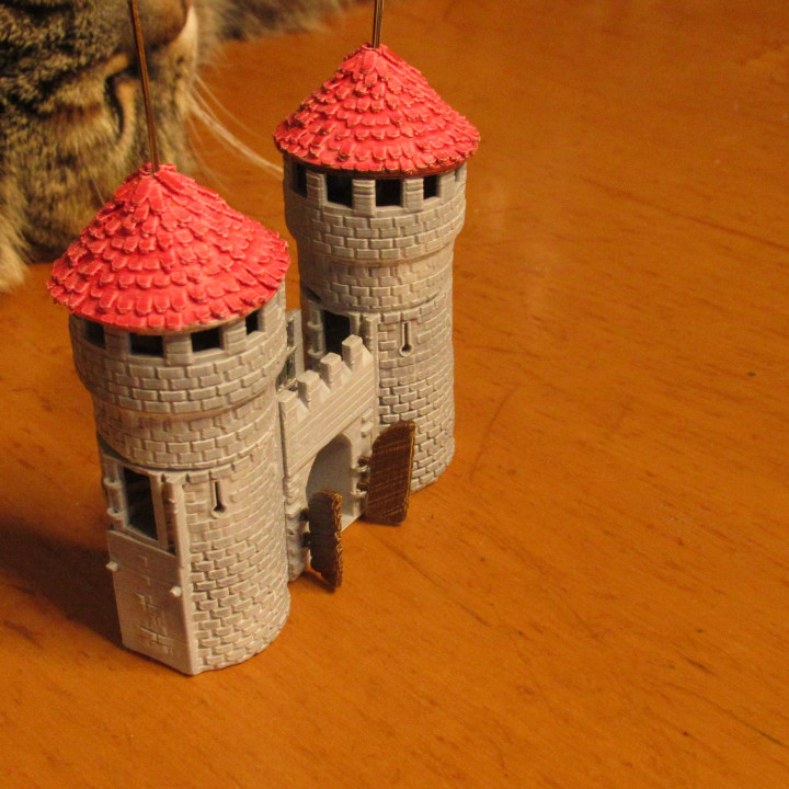 3D Printable Gate Tower With Tiled Roof by Alf Scherer