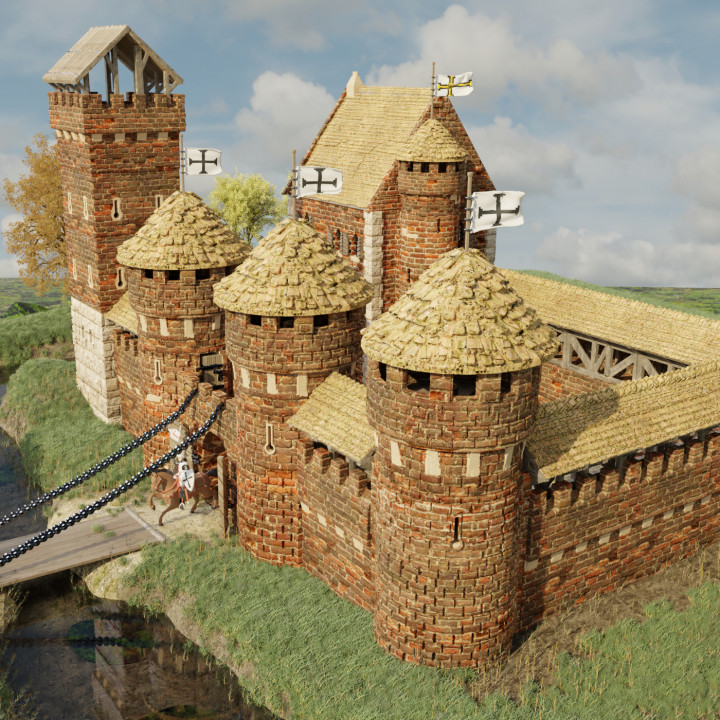 3D Printable Gate Tower With Tiled Roof by Alf Scherer