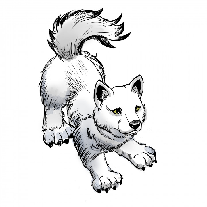 3D Printable Wolfie: supports free wolf cub sculpt by Louise Driggers