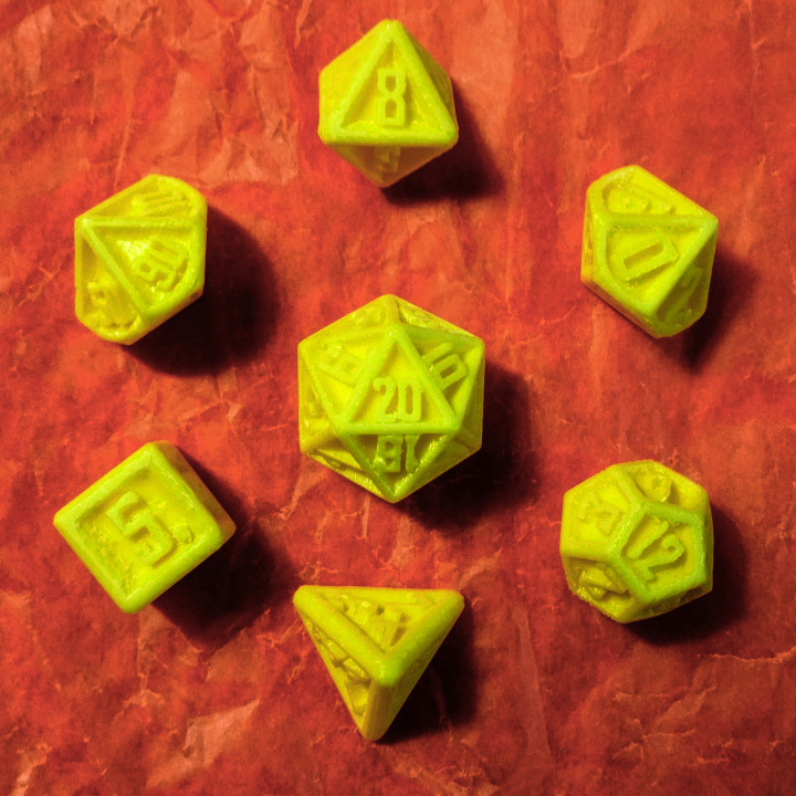 3D Printable D&D Dice Set with Outset Numbering (d4 to d20) by Noy-nac