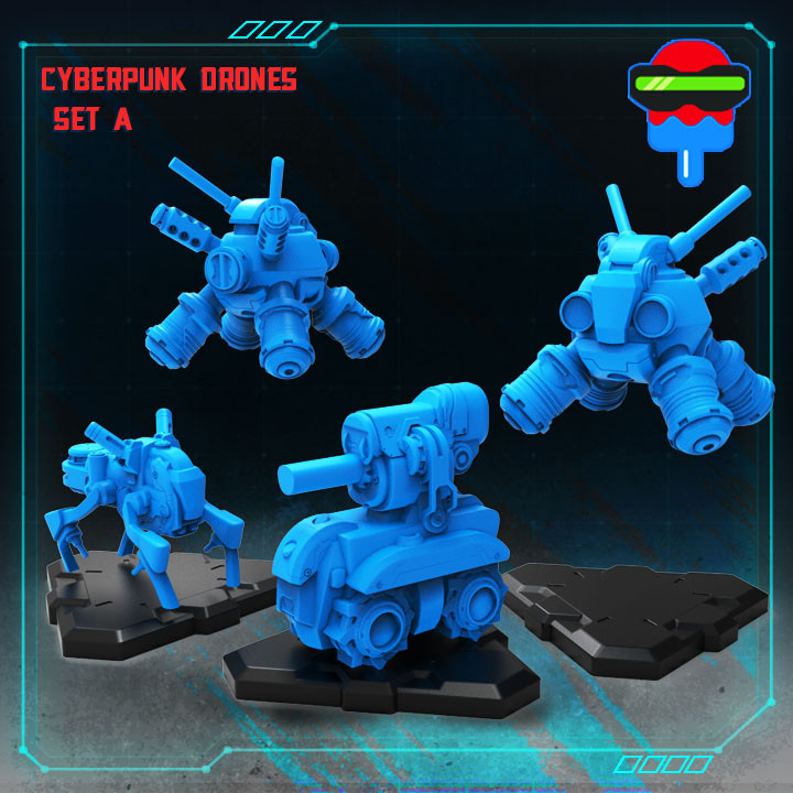 3D Printable CYBERPUNK DRONES SET A by PAPSIKELS MINIATURES