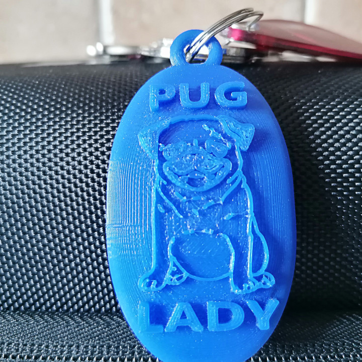 3D Printable Pug Lady Key Fob by Paul