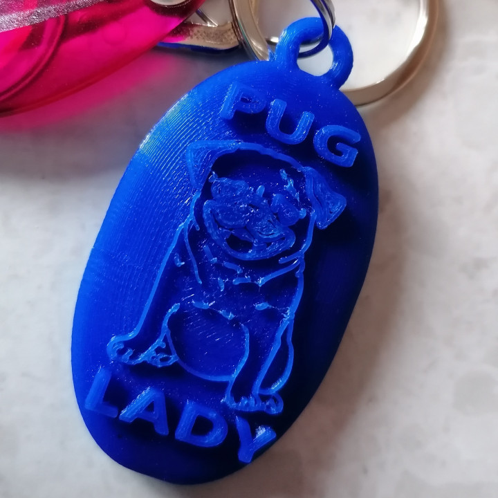 3D Printable Pug Lady Key Fob by Paul