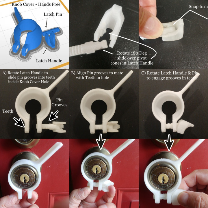 3D Printable Rev 2 Hands Free Round Door Handle Squeeze Latch - under 2 ...