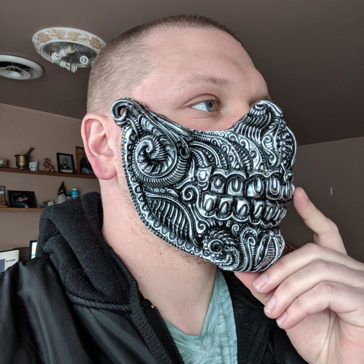 3D Printable Biomechanical skull mask by Zane Rogers