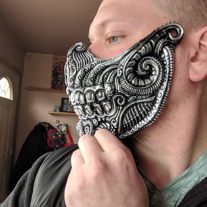 3D Printable Biomechanical skull mask by Zane Rogers