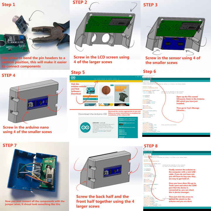 3D Printable DIY Distance Meter. Arduino, Ultrasonic range finder, LCD ...