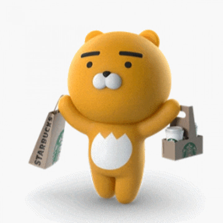 3D Printable Ryan delivering coffee (Kakao Friends) by Seokhyun Jee