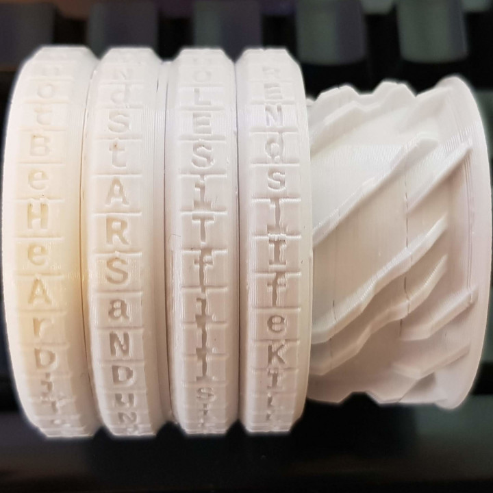 3D Printable Twisty Cryptex Riddle Puzzle by Troy Mackay