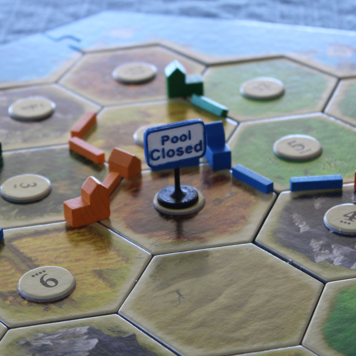 3D Printable Pools Closed Sign for Bandit in Settlers of Catan by Ambient